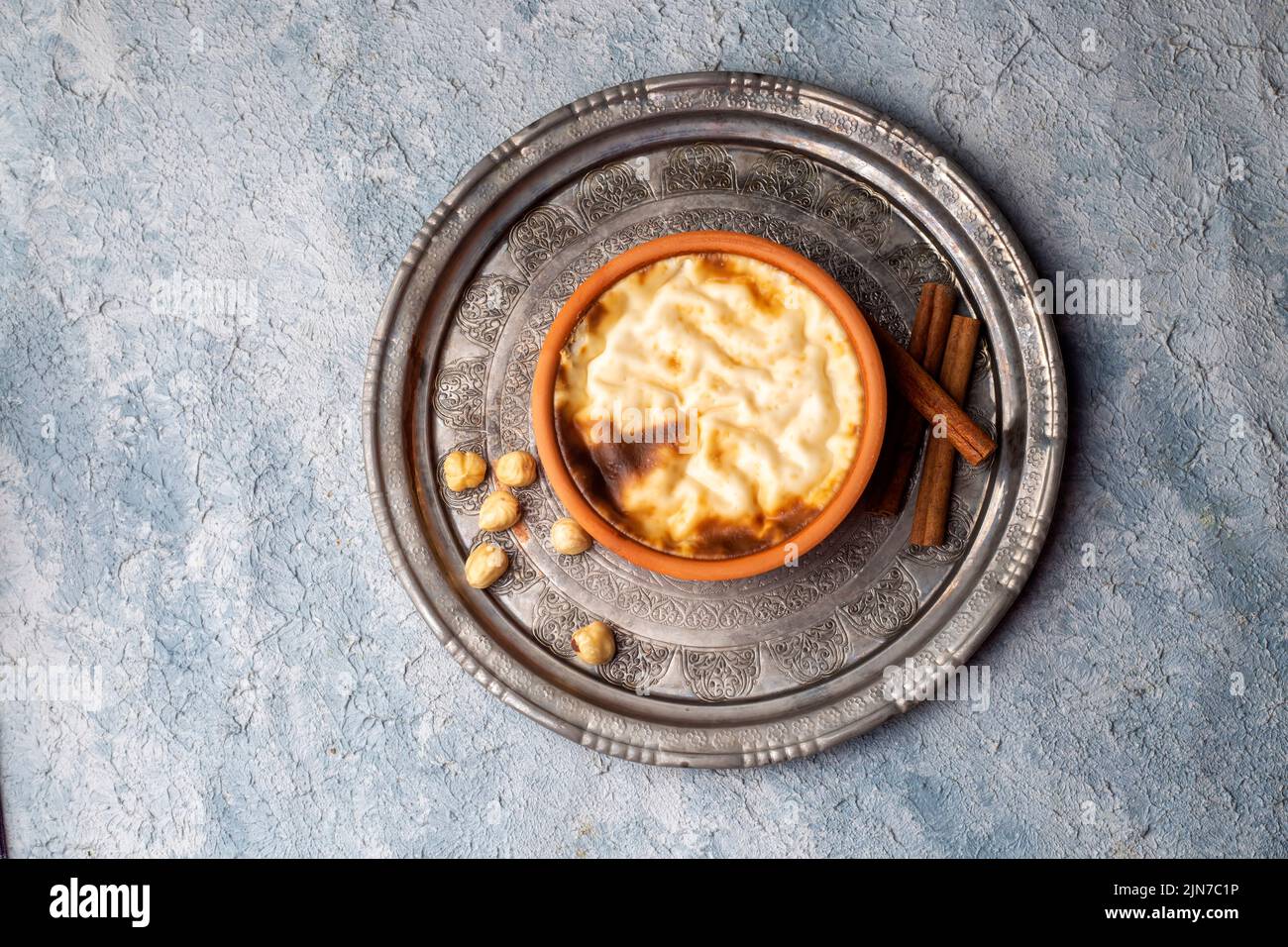 Baked rice pudding turkish milky dessert sutlac (Turkish name; firin ...