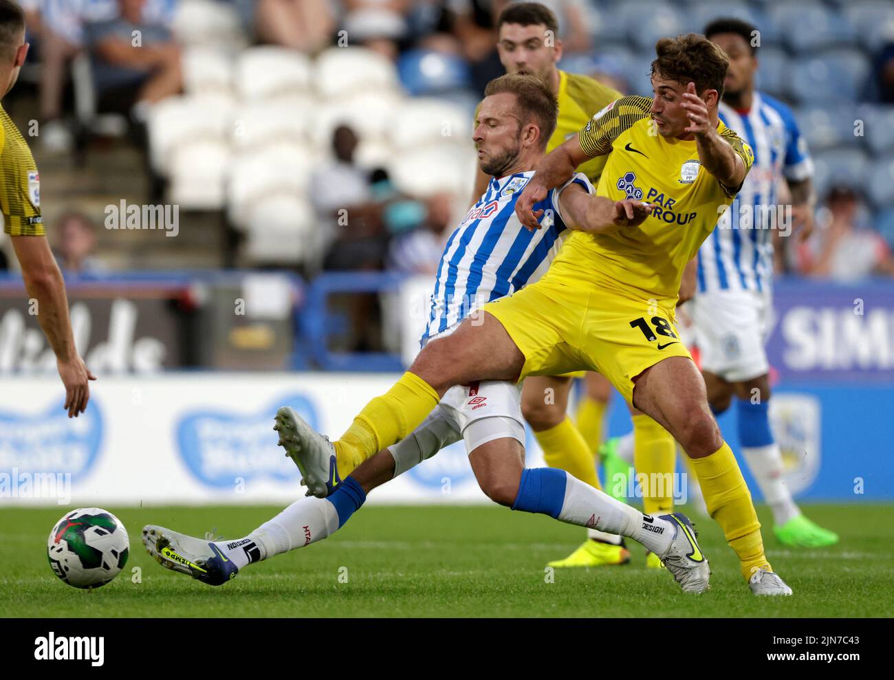 Huddersfield Town's Jordan Rhodes (left) and Preston North End's Ryan ...
