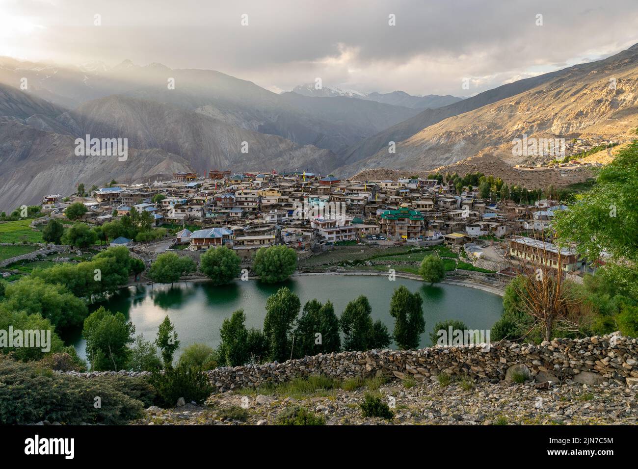 An aerial view of the Nako village in Spiti Valley, India Stock Photo ...
