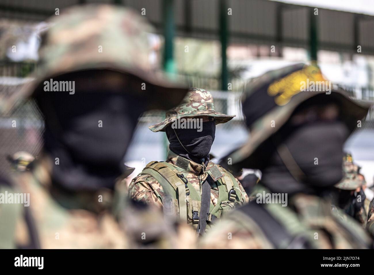 Masked Fighters of Al-Quds Brigades, the military wing of Islamic Jihad ...