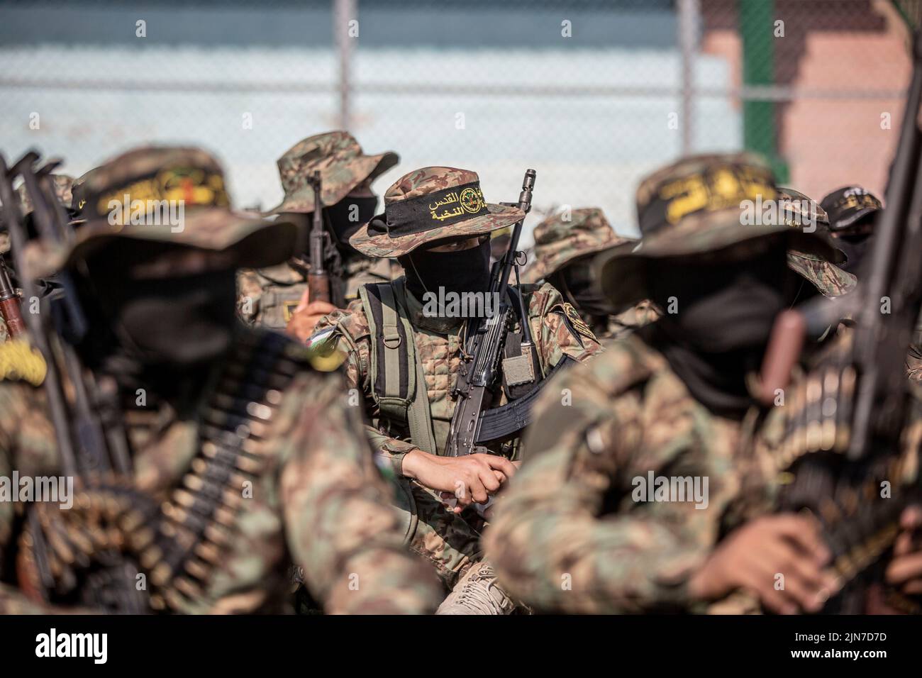Masked Fighters of Al-Quds Brigades, the military wing of Islamic Jihad ...