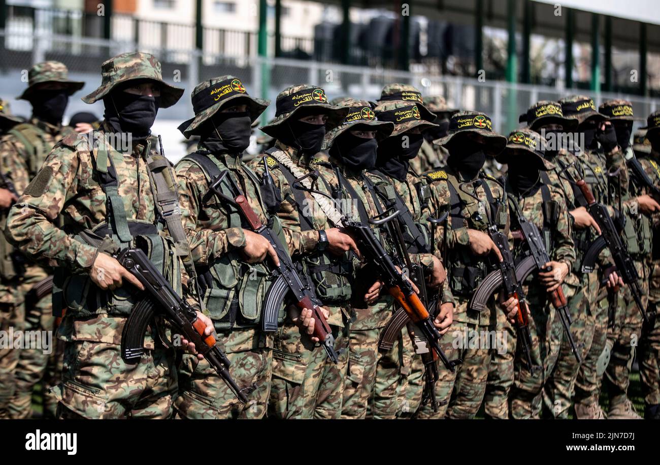 Masked Fighters of Al-Quds Brigades, the military wing of Islamic Jihad ...