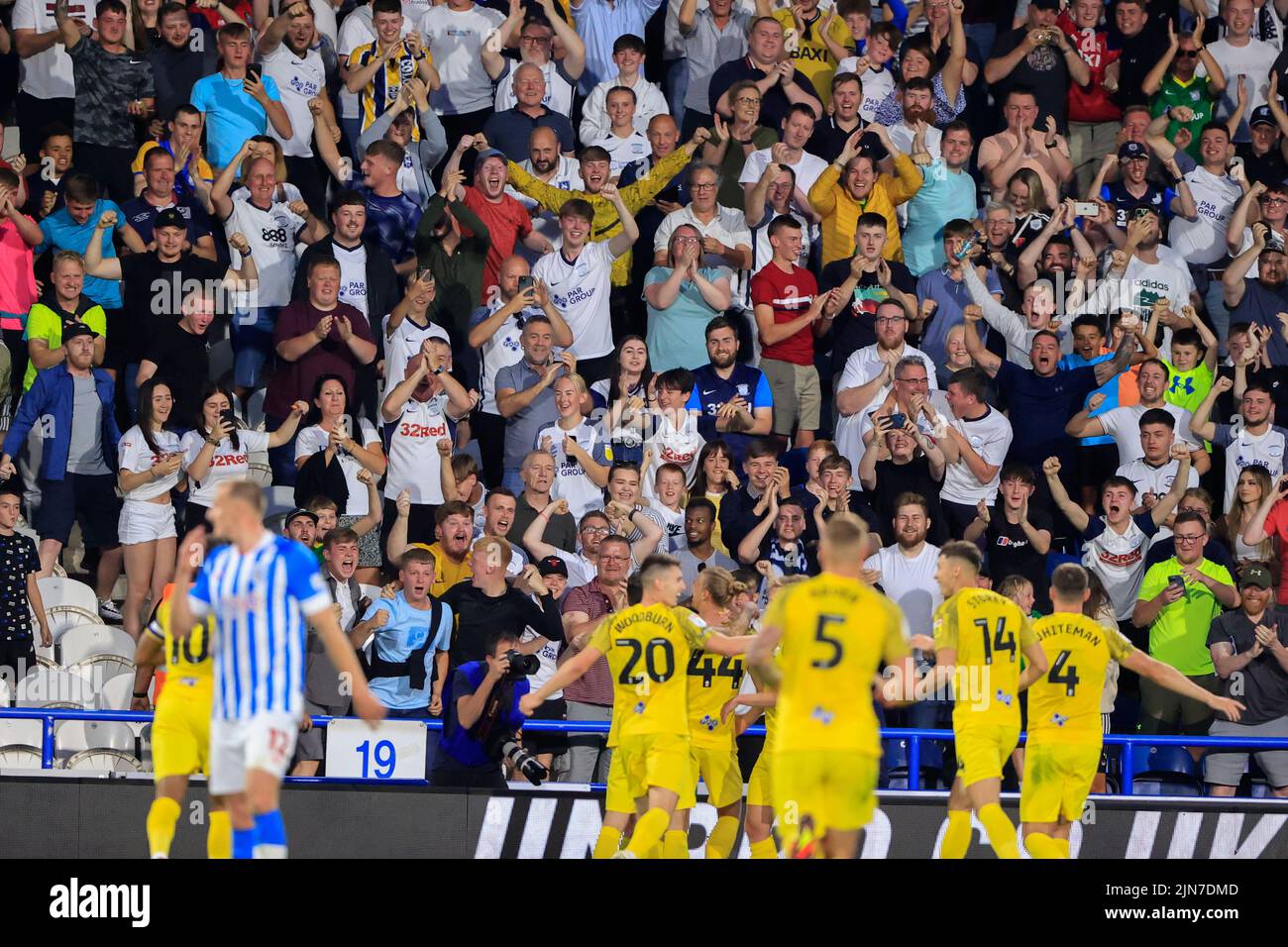Preston fans celebrate a goal by Brad Potts #44 of Preston North End to ...