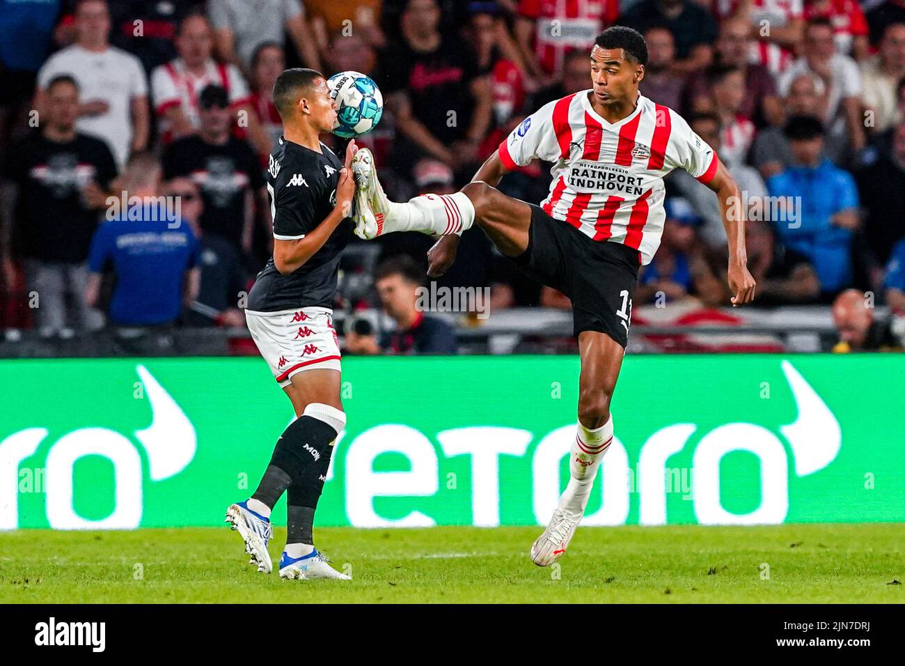 EINDHOVEN, NETHERLANDS - AUGUST 9: Cody Gakpo of PSV Eindhoven hitting ...