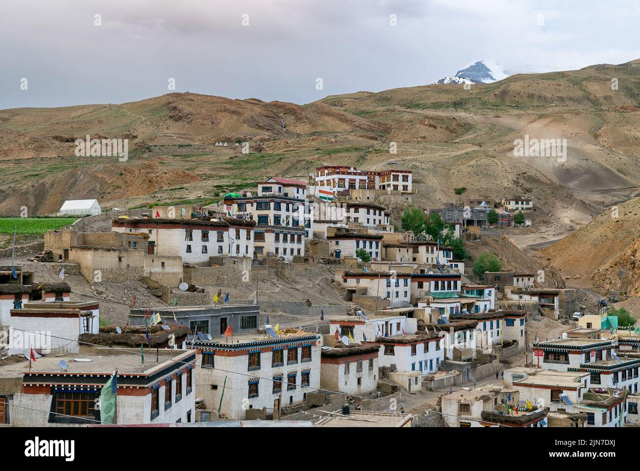 The famous Kibber village in Spiti valley, India, during the day with ...