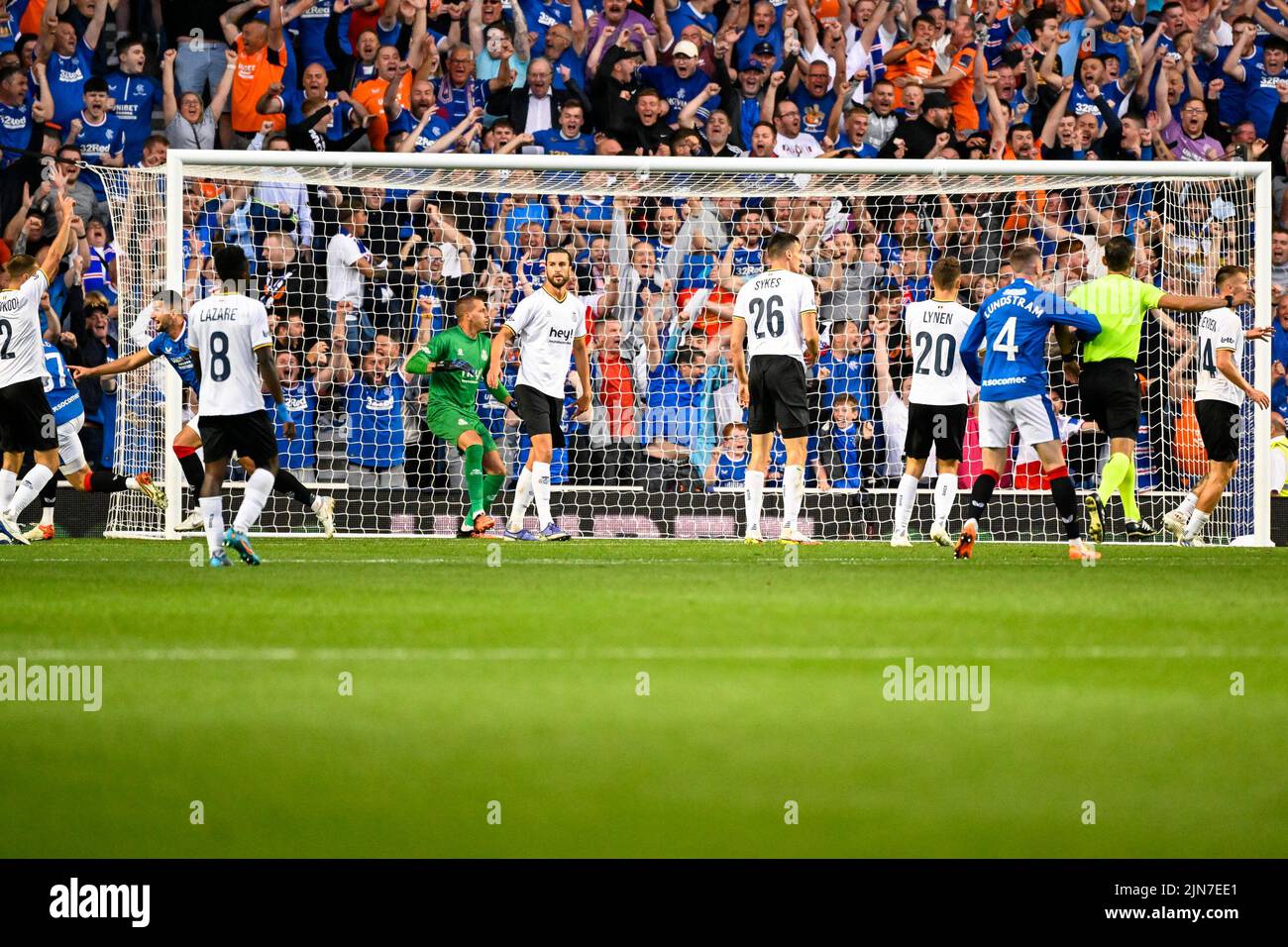 Rangers' Antonio Colak scores a goal during a match between Scottish ...