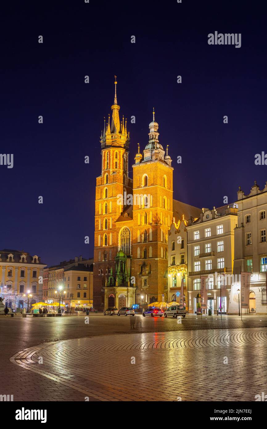 Krakow, Poland - 14 March, 2022: Kracow Main Square at the night ...