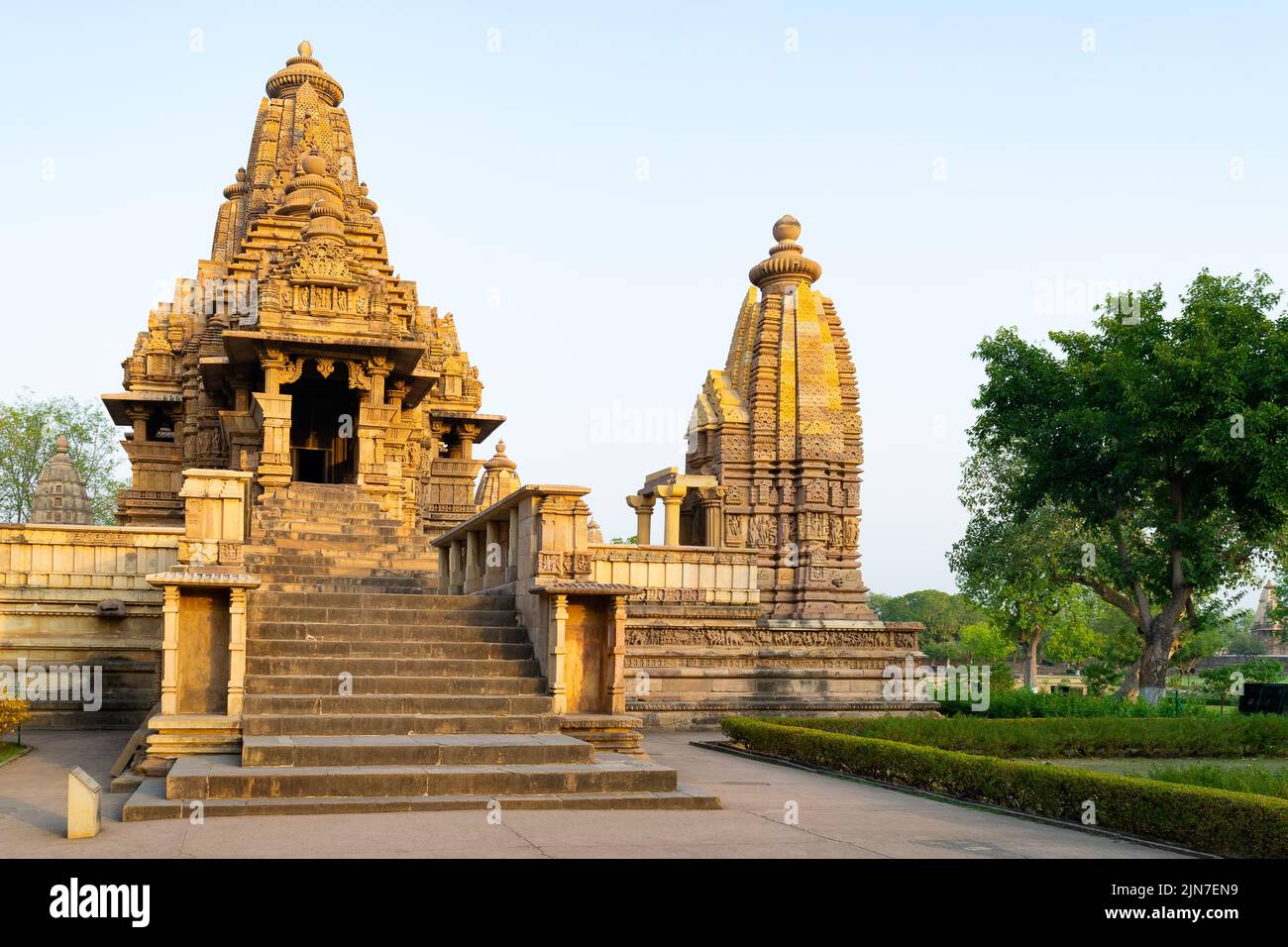 The Lakshmana Temple against clear sky in Khajuraho, India Stock Photo ...