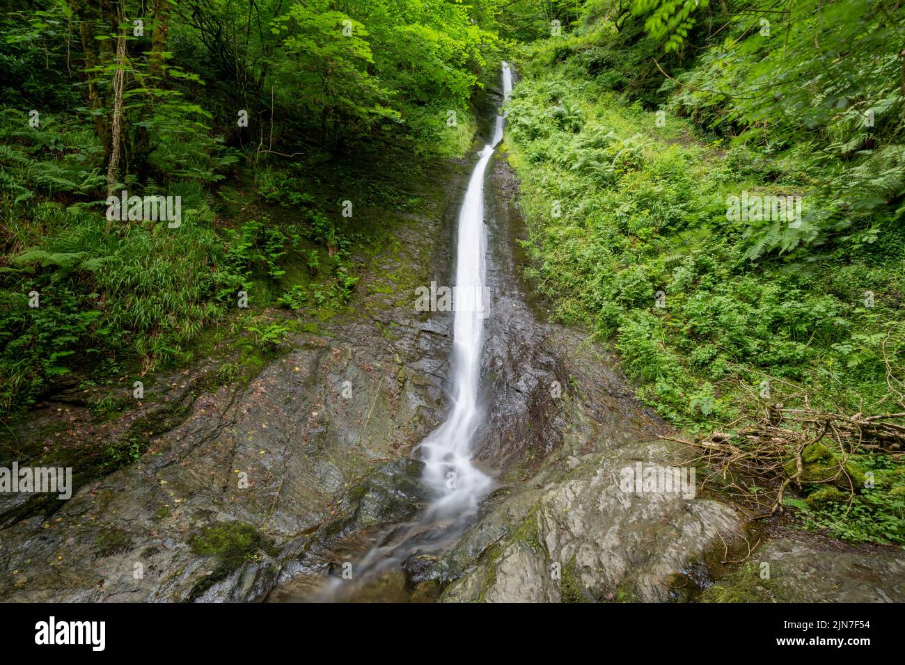 Long exposure of the White Lady waterfall on the river Lyd at Lyford Gorge in Devon Stock Photo ...