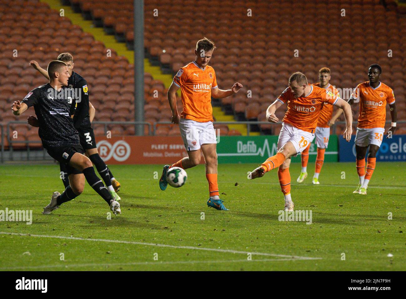 Shayne Lavery #19 of Blackpool shoots on goal Stock Photo - Alamy