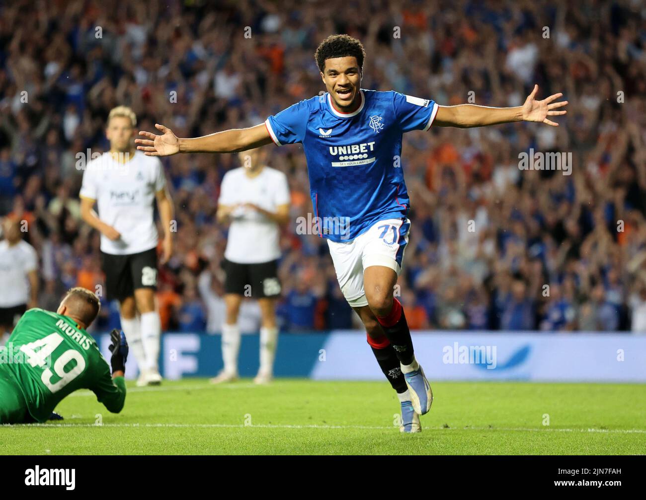 Rangers' Malik Tillman celebrates scoring their side's third goal of ...