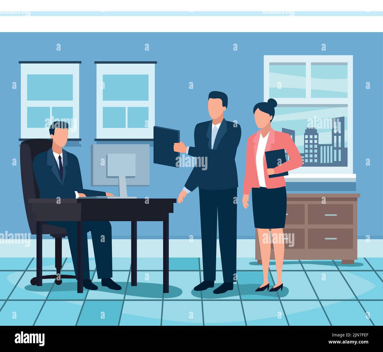 three business persons in workplace Stock Vector Image & Art - Alamy