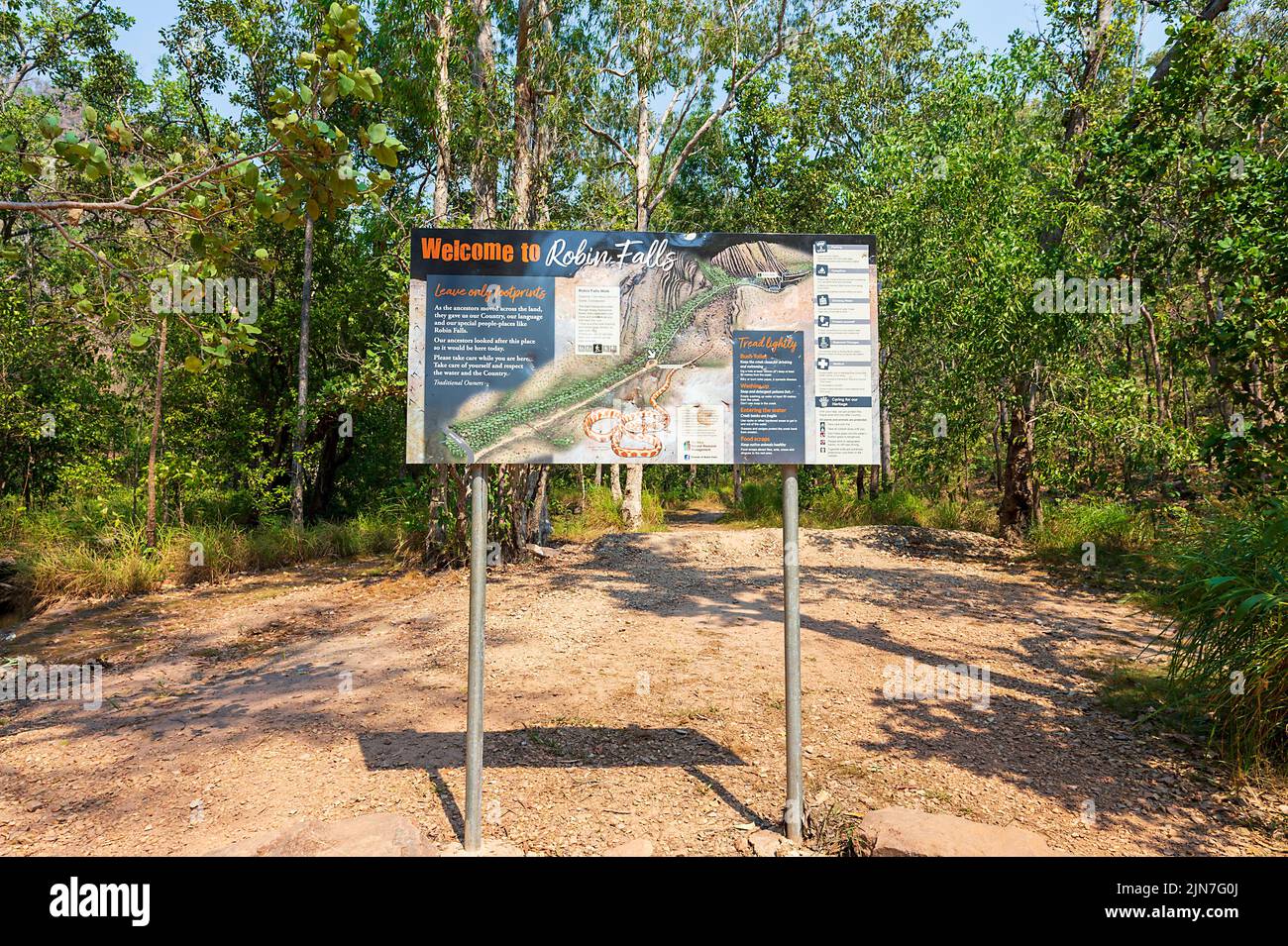Welcome to Robin Falls Sign at the beginning of the walking trail ...