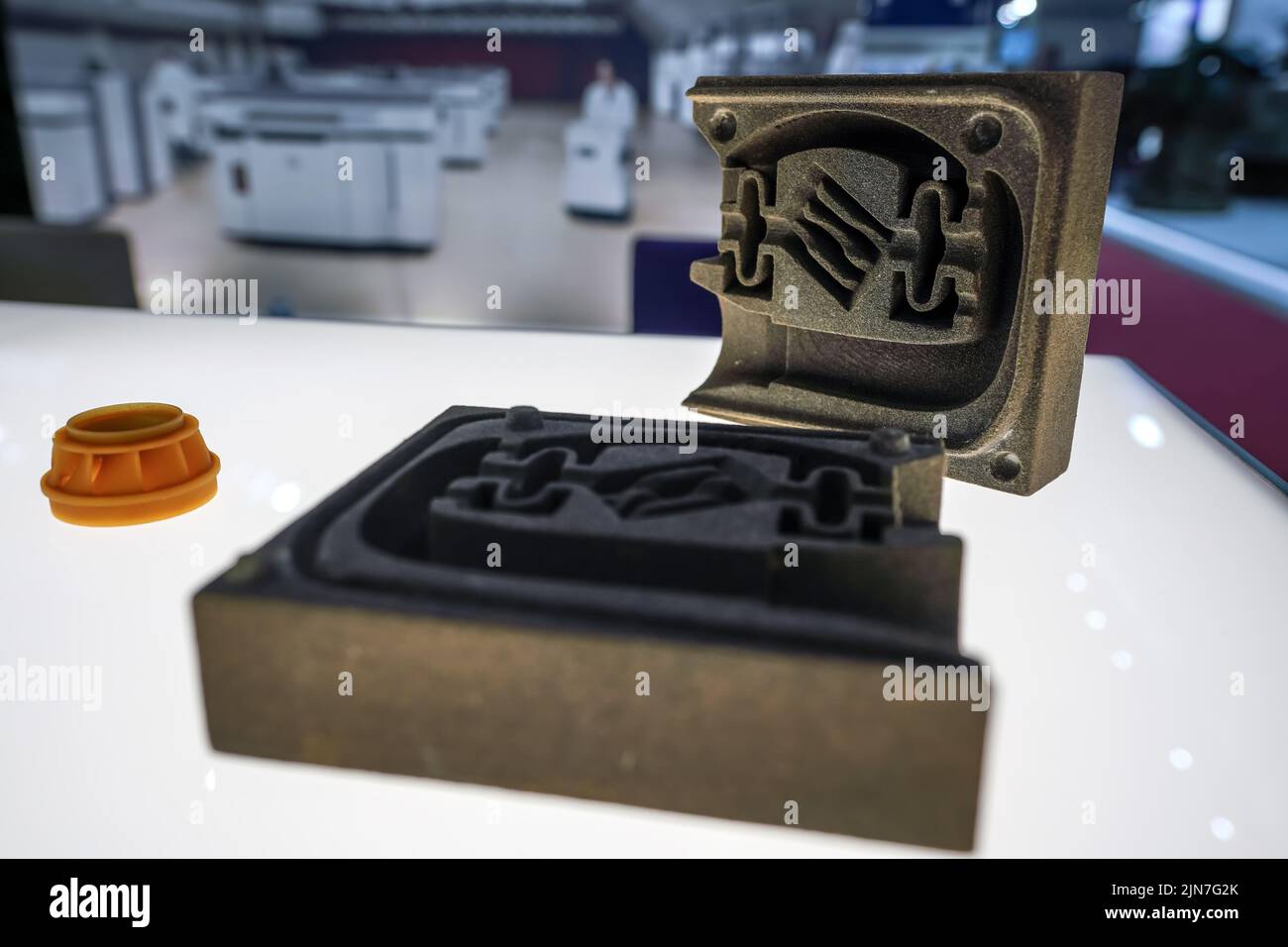 Injection moulding form created with 3d polymer print machine, closeup ...