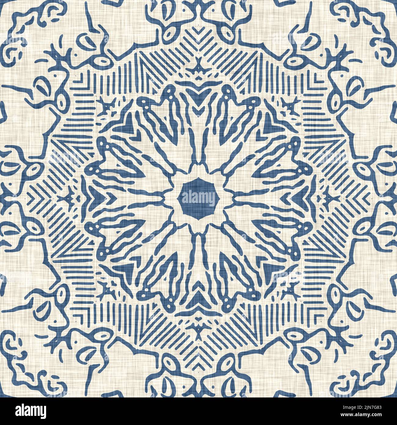 French blue linen effect geometric pattern. Classic 2 tone European ...