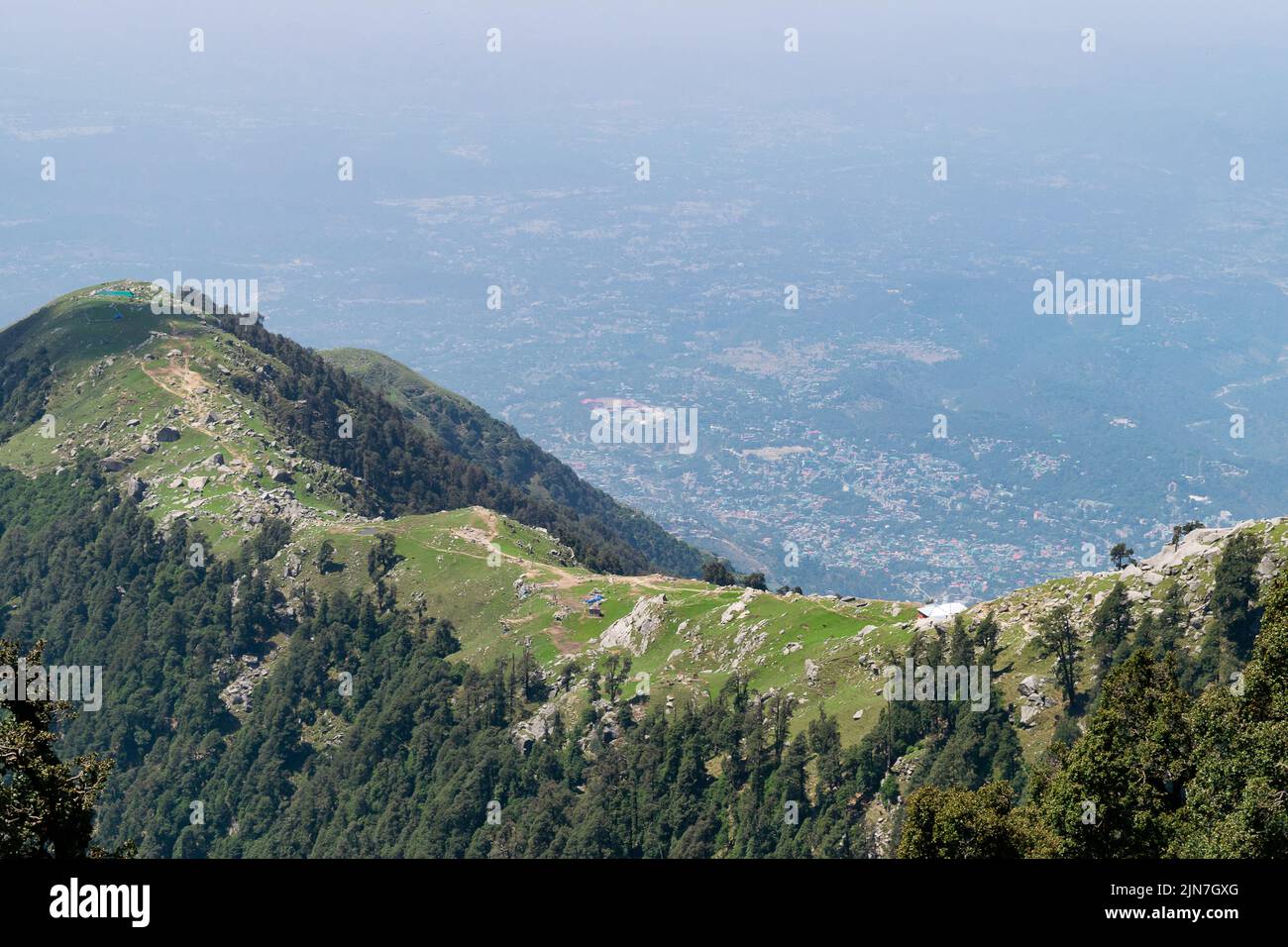 An aerial view of the Triund Hill, Dharamsala, Himachal Pradesh, India ...