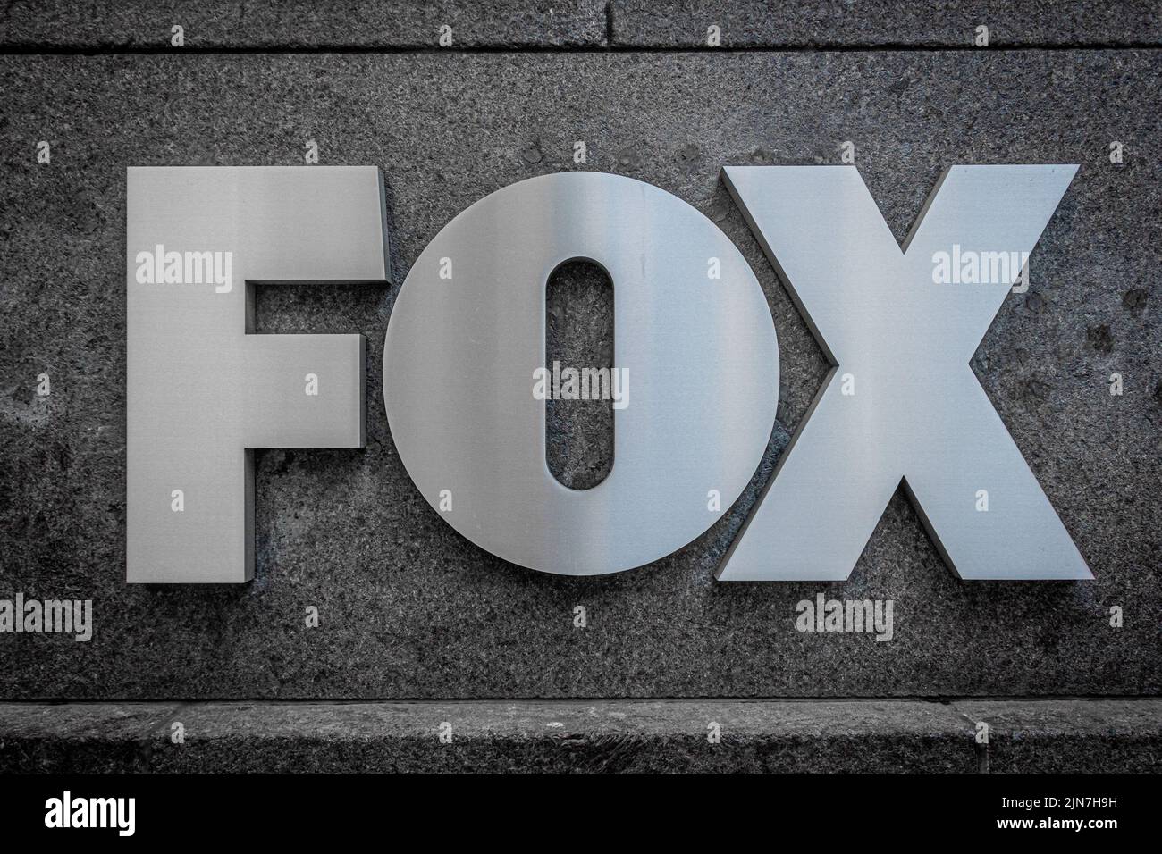 Marquee at the main entrance to the FOX News Headquarters building in ...