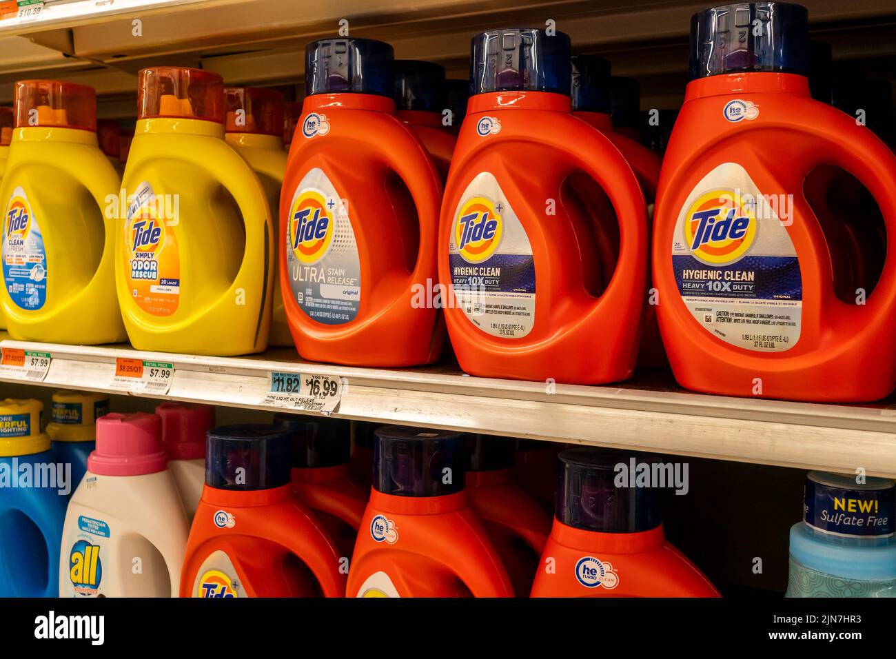 Jugs of Procter & Gamble's Tide detergent on a supermarket shelf n New York on Friday, August 5 ...