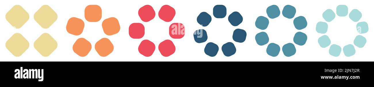 Small squares with round edges forming circle, version with four to nine objects. Can be used as ...