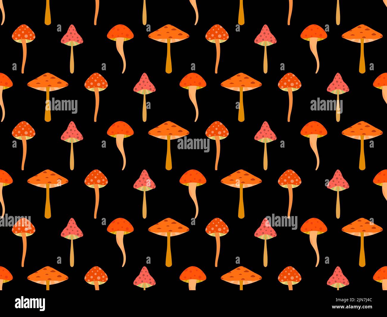 Mushrooms seamless pattern. Mushrooms with red caps on a black ...