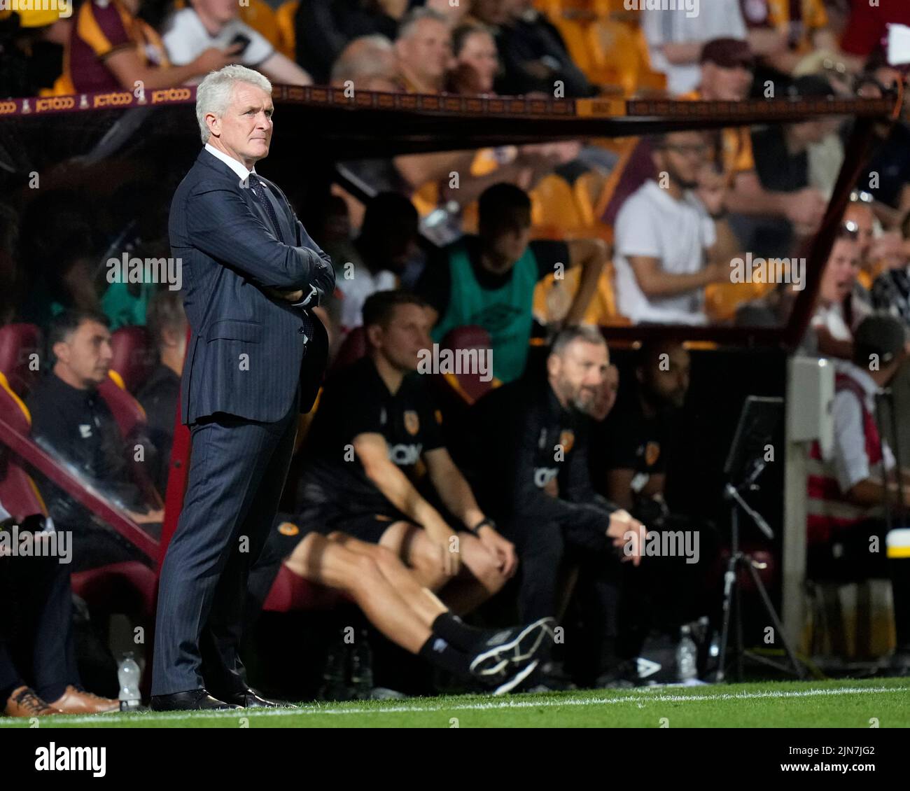 Mark Hughes manager of Bradford City watches his side take a 2-1 ...