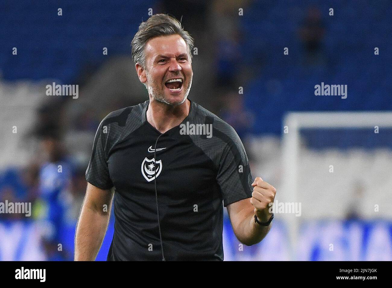Danny Cowley manager of Portsmouth celebrates at the end of the game ...
