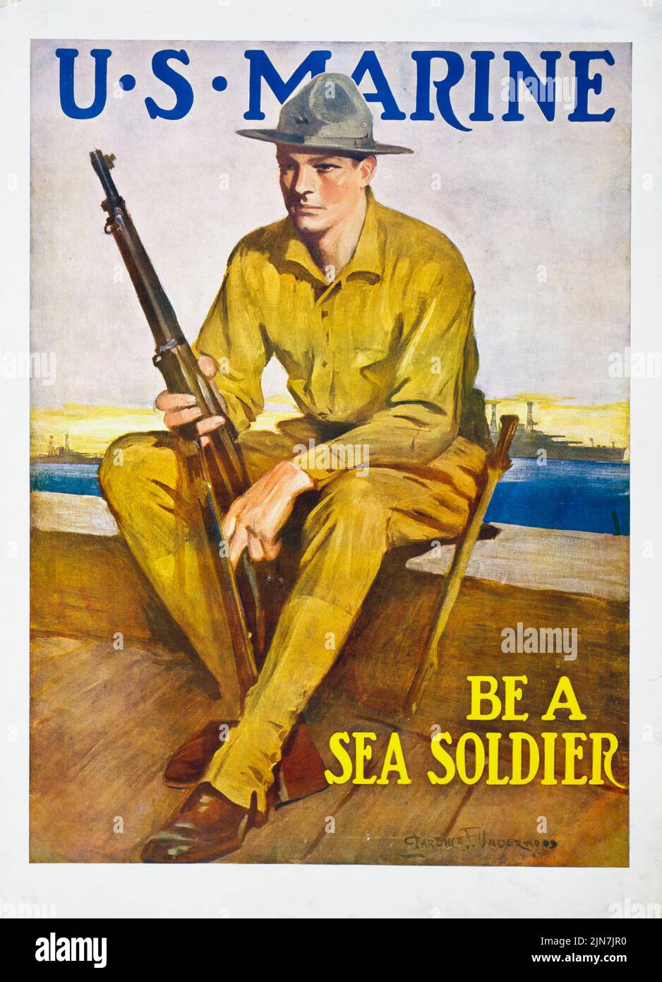 U.S. Marine – Be a sea soldier (1917) American World War I era poster ...