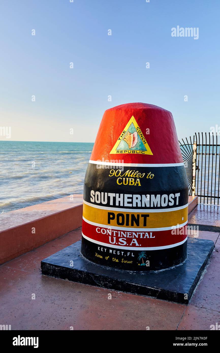 Southernmost marker on Duval Street in Key West, Florida, FL, USA Stock ...