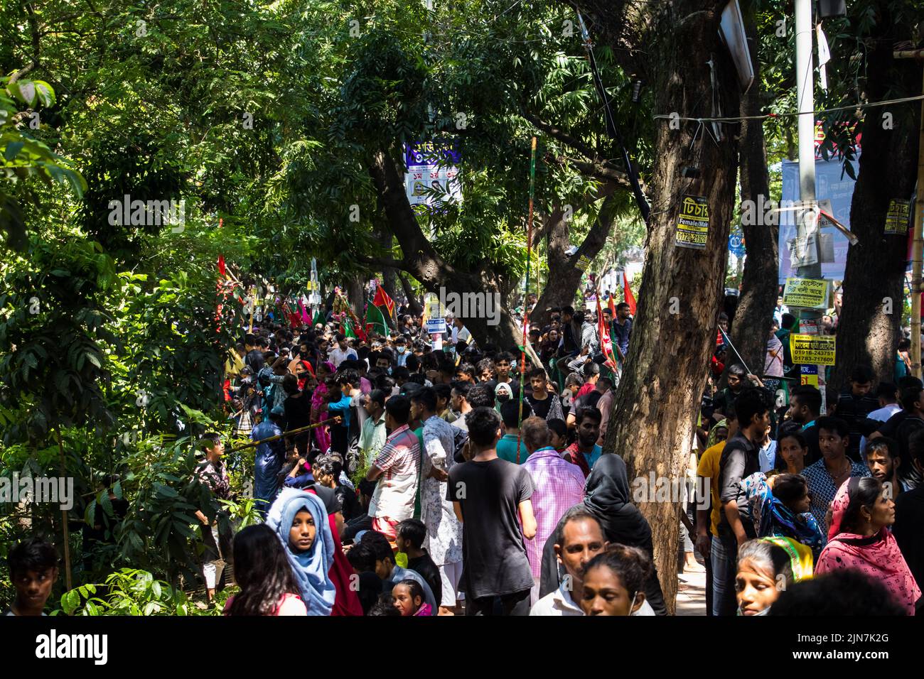 Bangladeshi Shia Muslims march and carry the flags and Tazia during a ...