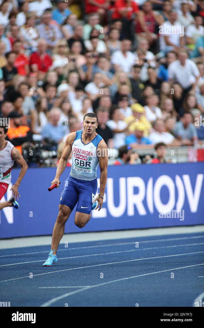 Adam Gemili participating in the 4x100 meter relay at the European ...