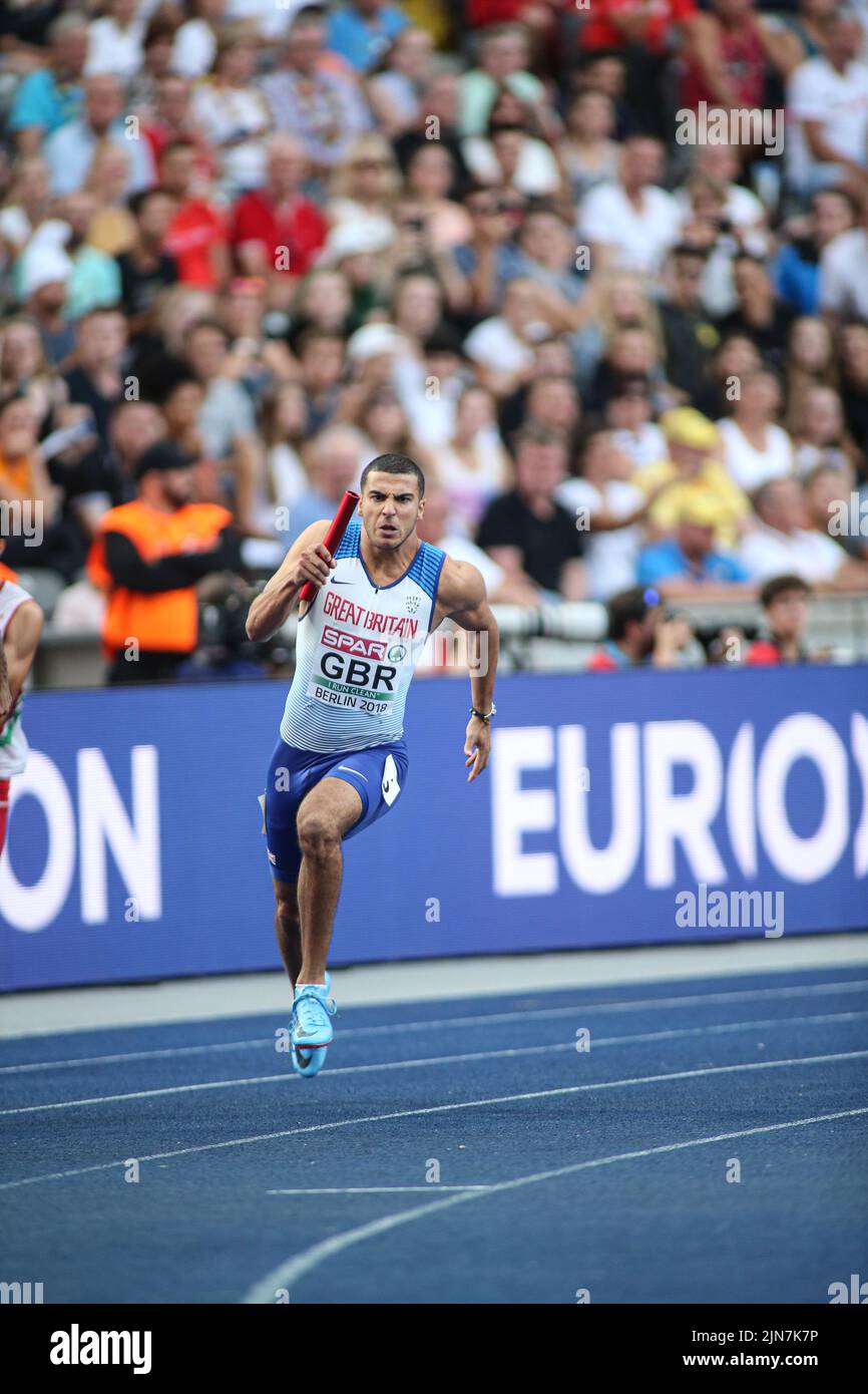 Adam Gemili participating in the 4x100 meter relay at the European ...