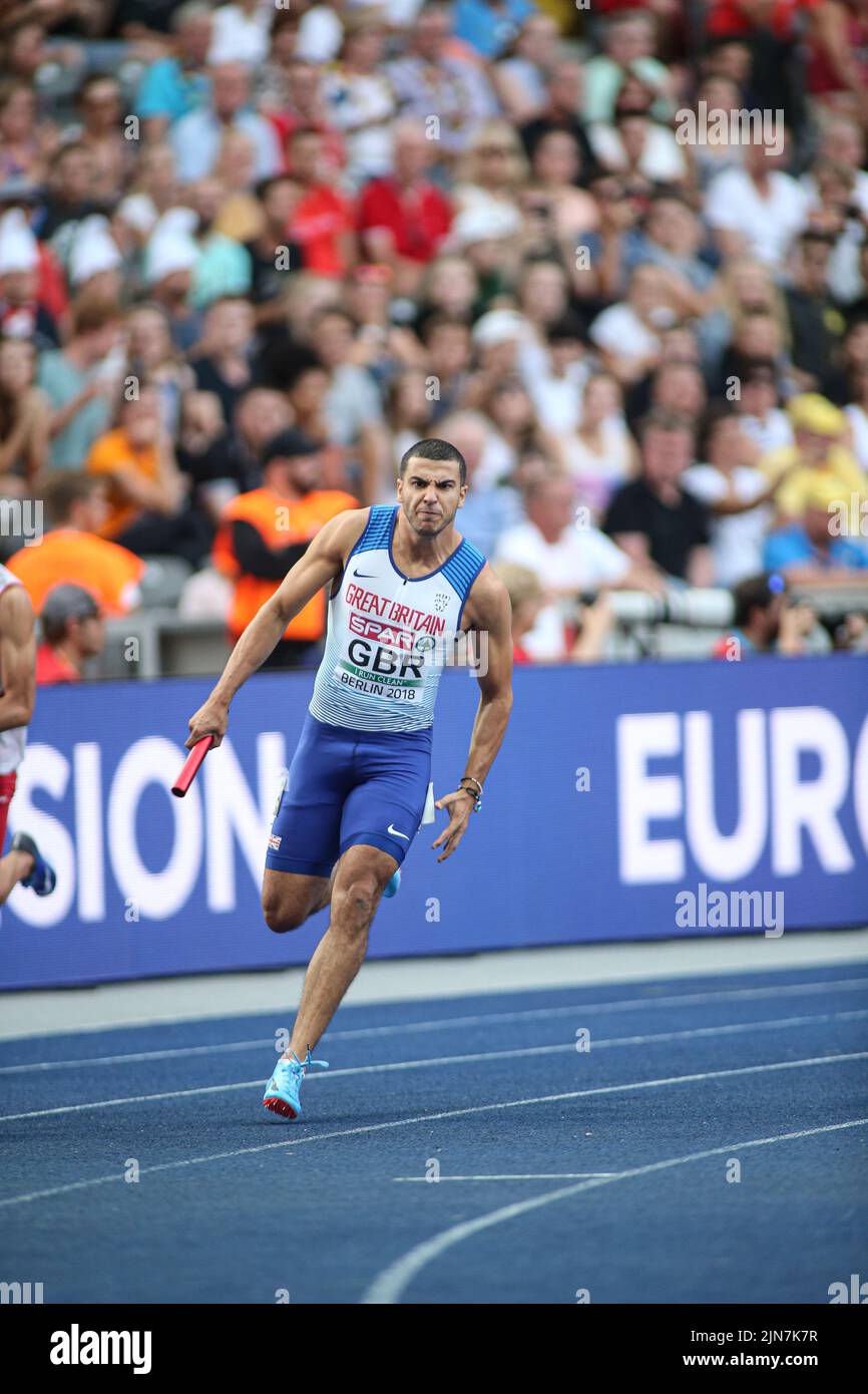 Adam Gemili participating in the 4x100 meter relay at the European ...