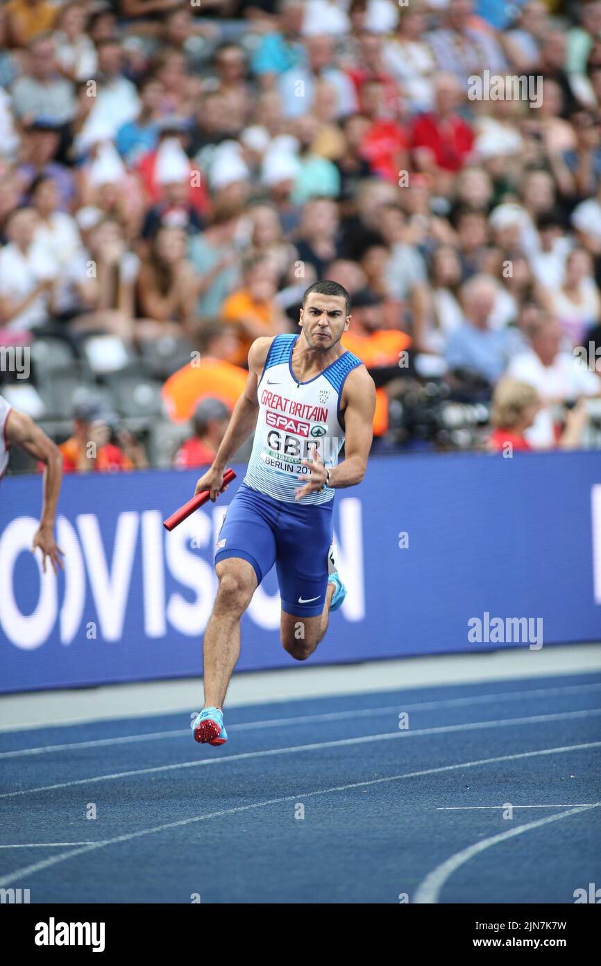 Adam Gemili participating in the 4x100 meter relay at the European ...