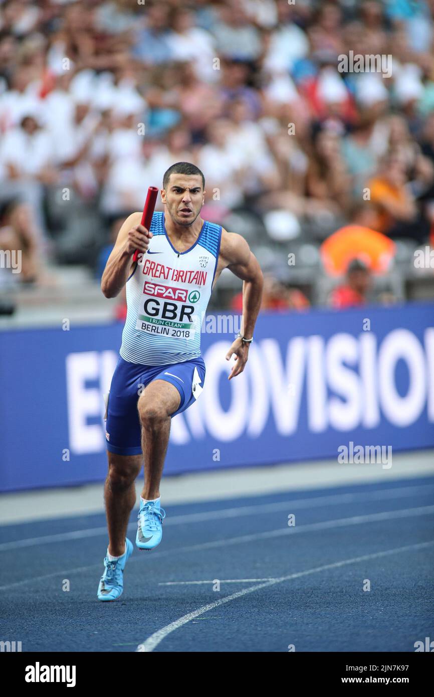 Adam Gemili participating in the 4x100 meter relay at the European ...