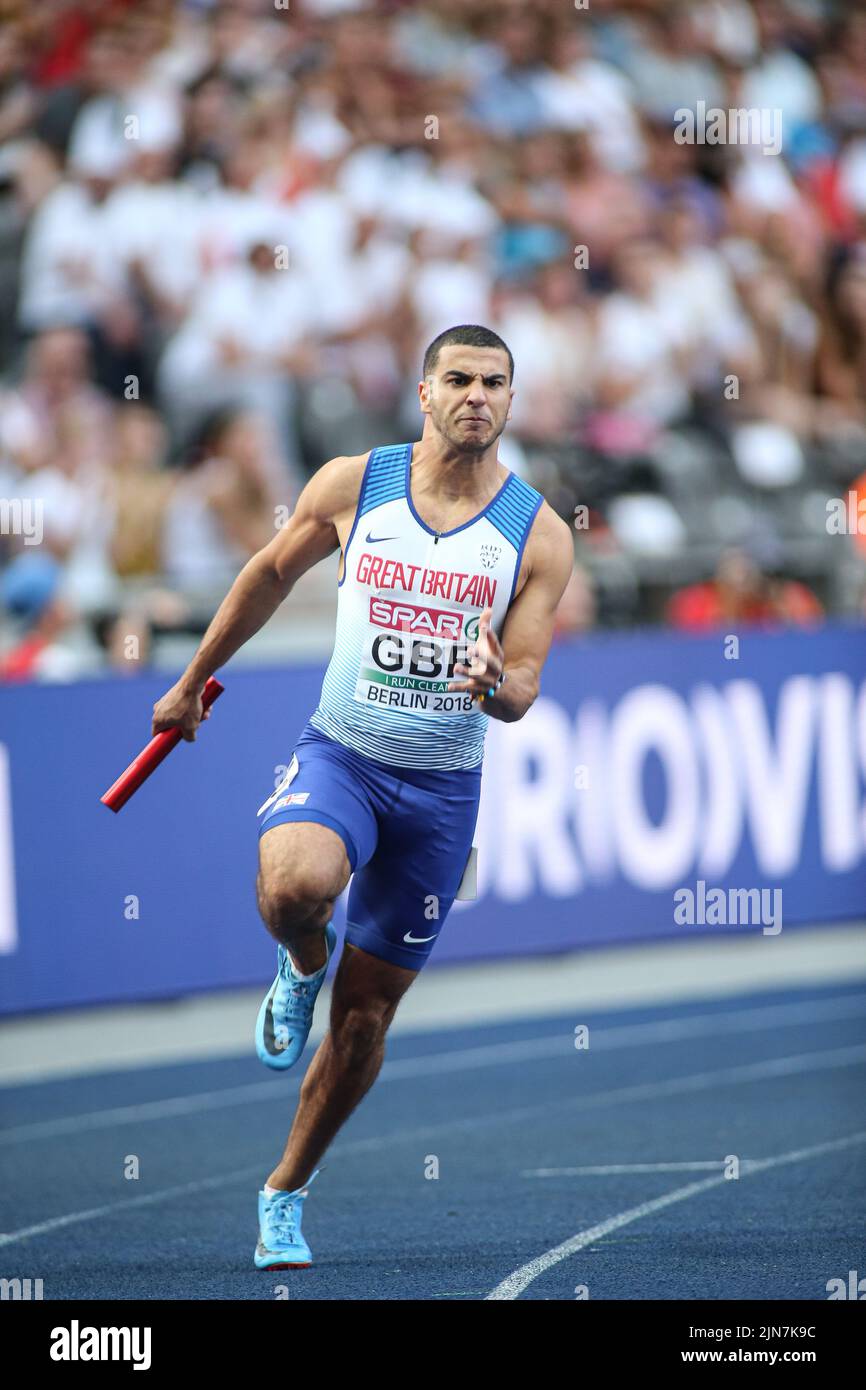 Adam Gemili participating in the 4x100 meter relay at the European ...