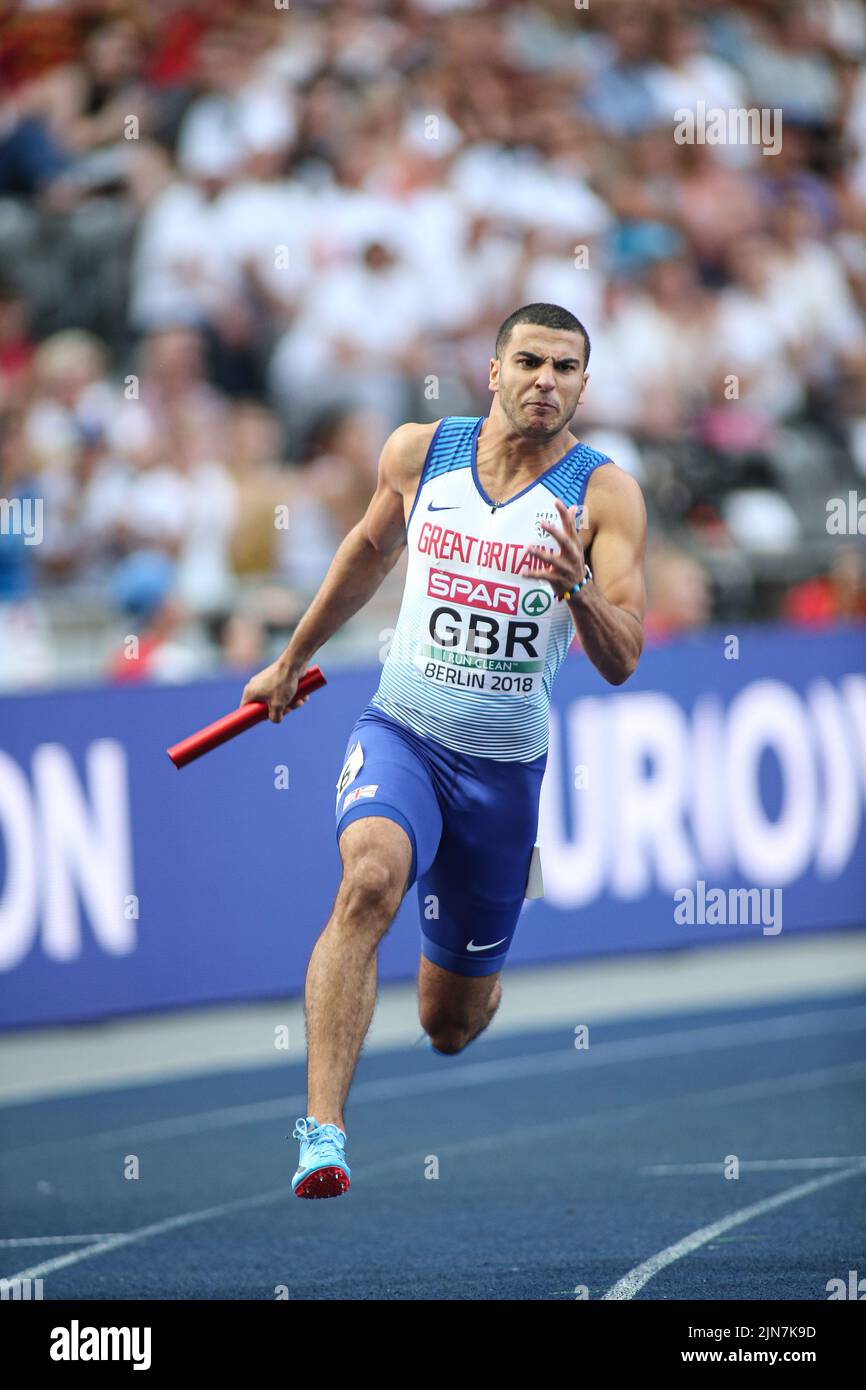 Adam Gemili participating in the 4x100 meter relay at the European ...