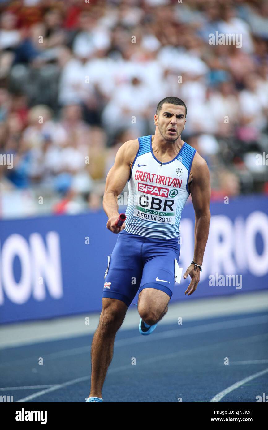 Adam Gemili participating in the 4x100 meter relay at the European ...