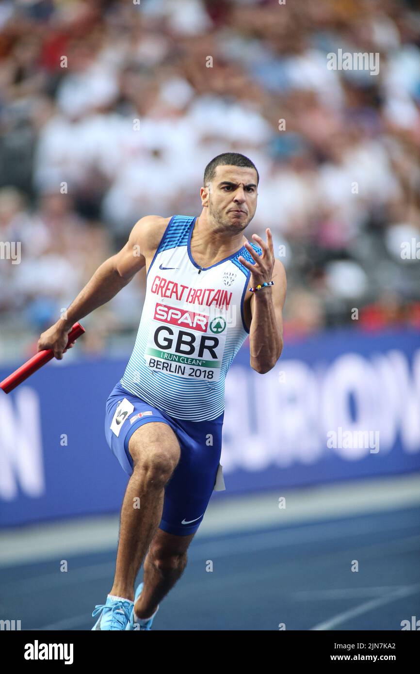 Adam Gemili participating in the 4x100 meter relay at the European ...