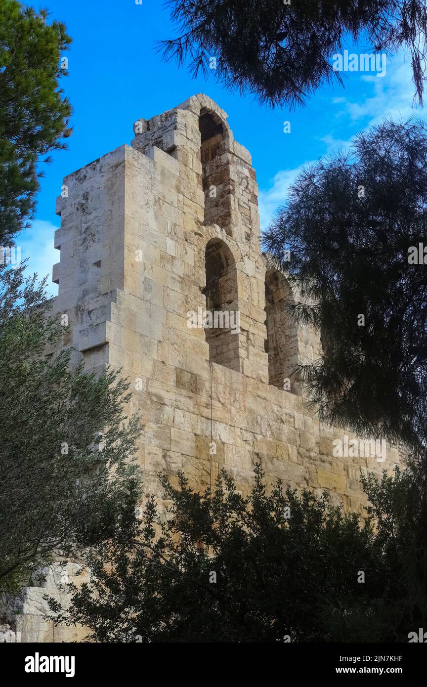 View of the arches of the Odeon of Herodes Atticuson at the Acropolis ...