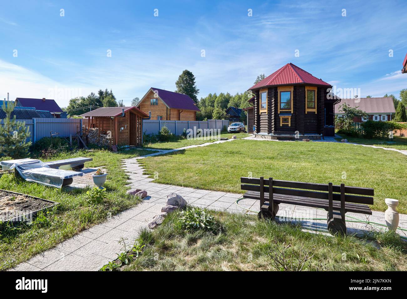 Old rural wooden house in russian village at summer sunny day Stock ...