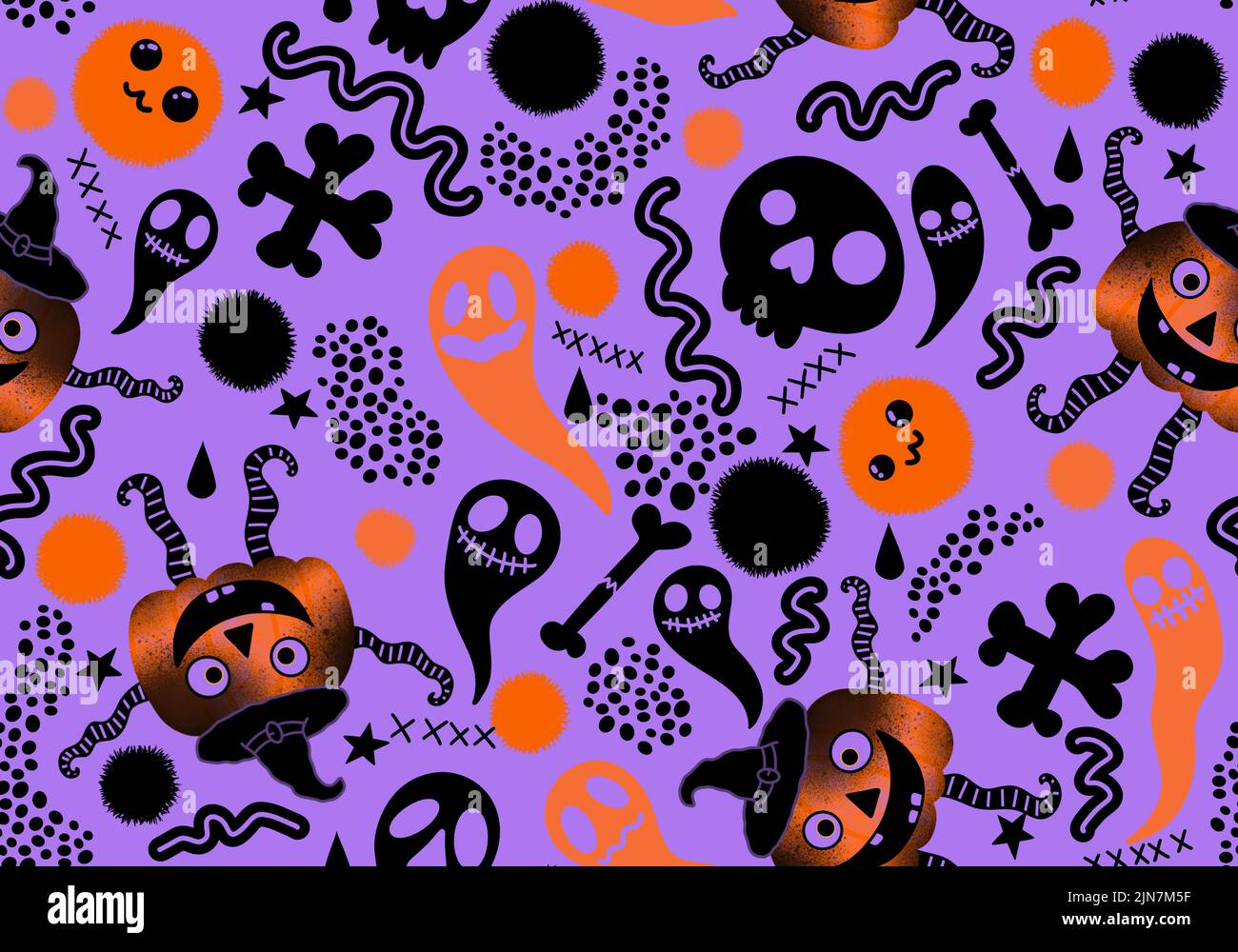 Halloween seamless pumpkins and witch hat and ghost pattern for fabrics ...