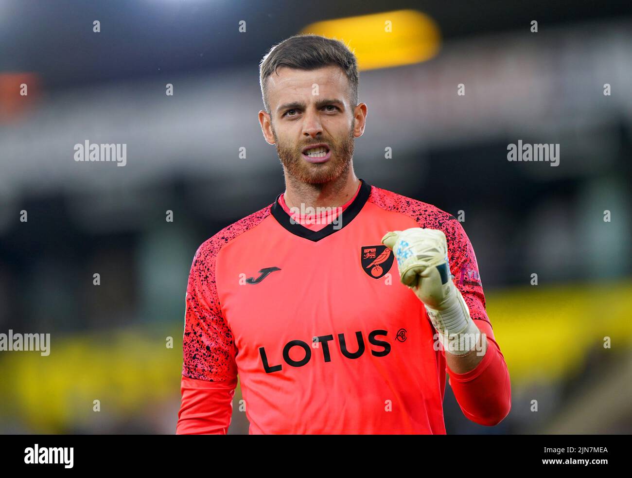 Norwich City goalkeeper Angus Gunn reacts during the Carabao Cup, first ...