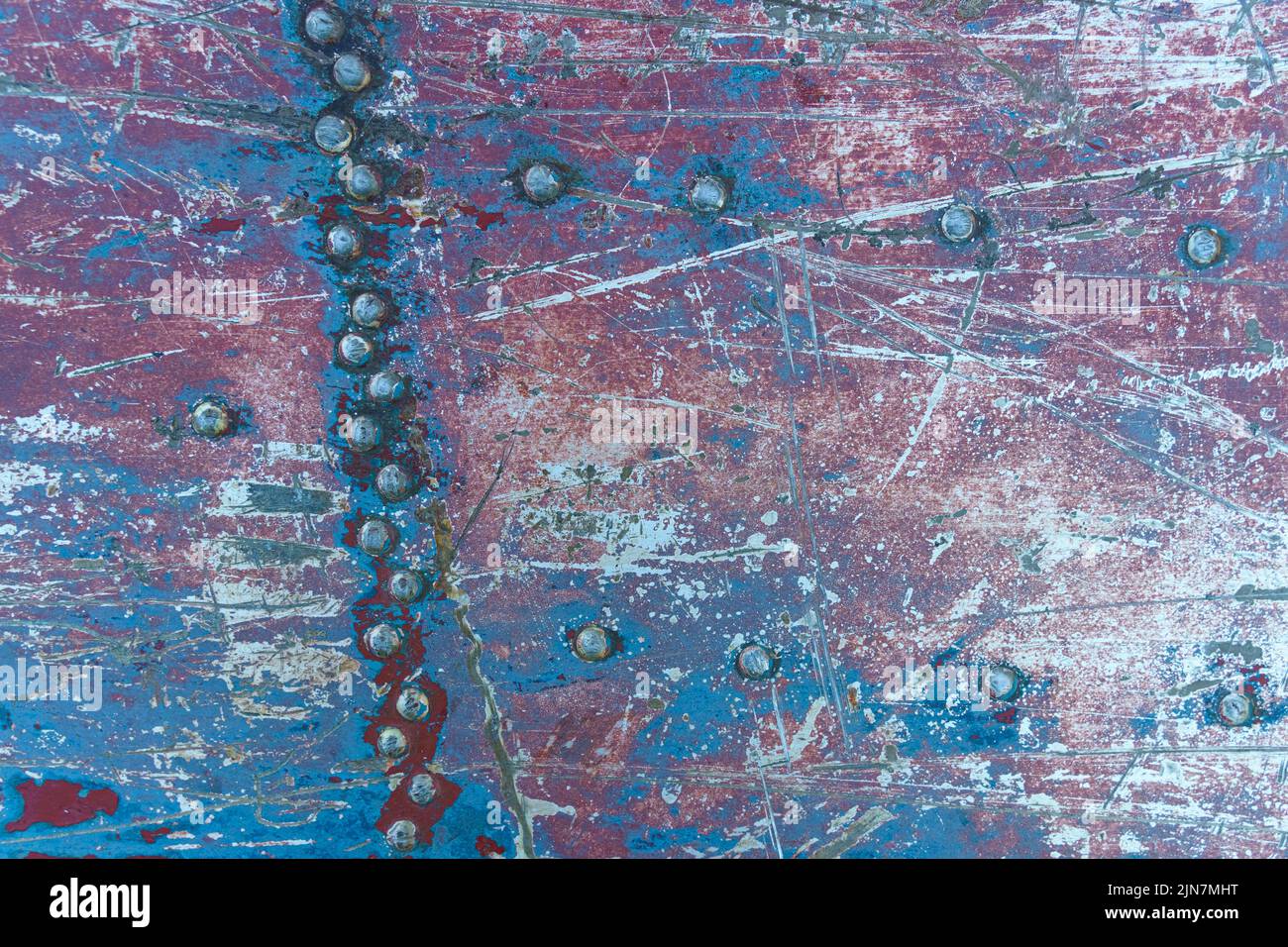Texture of rusty metal with rivets, blue and red paints. Textures and ...