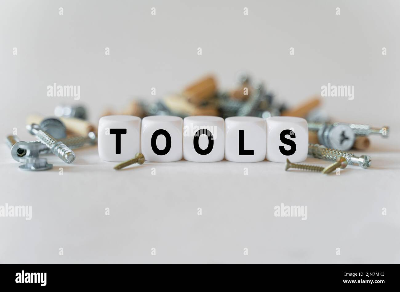 Construction business concept. On a white background, building fittings ...