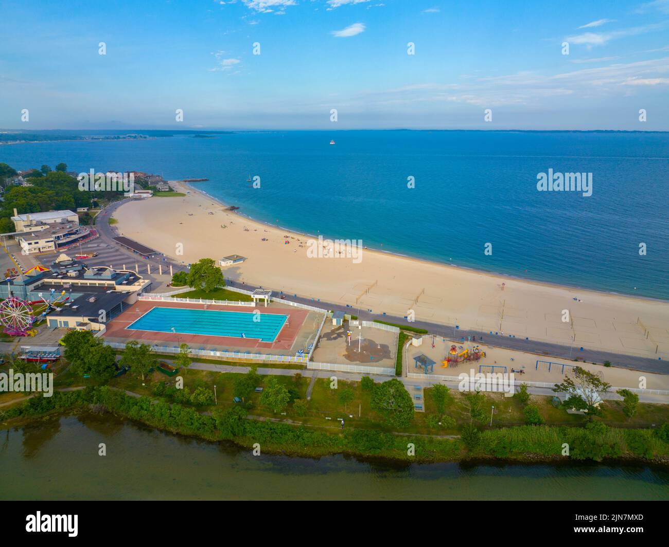 Ocean Beach Aerial View In Ocean Beach Park At The Mouth Of Thames River In New London