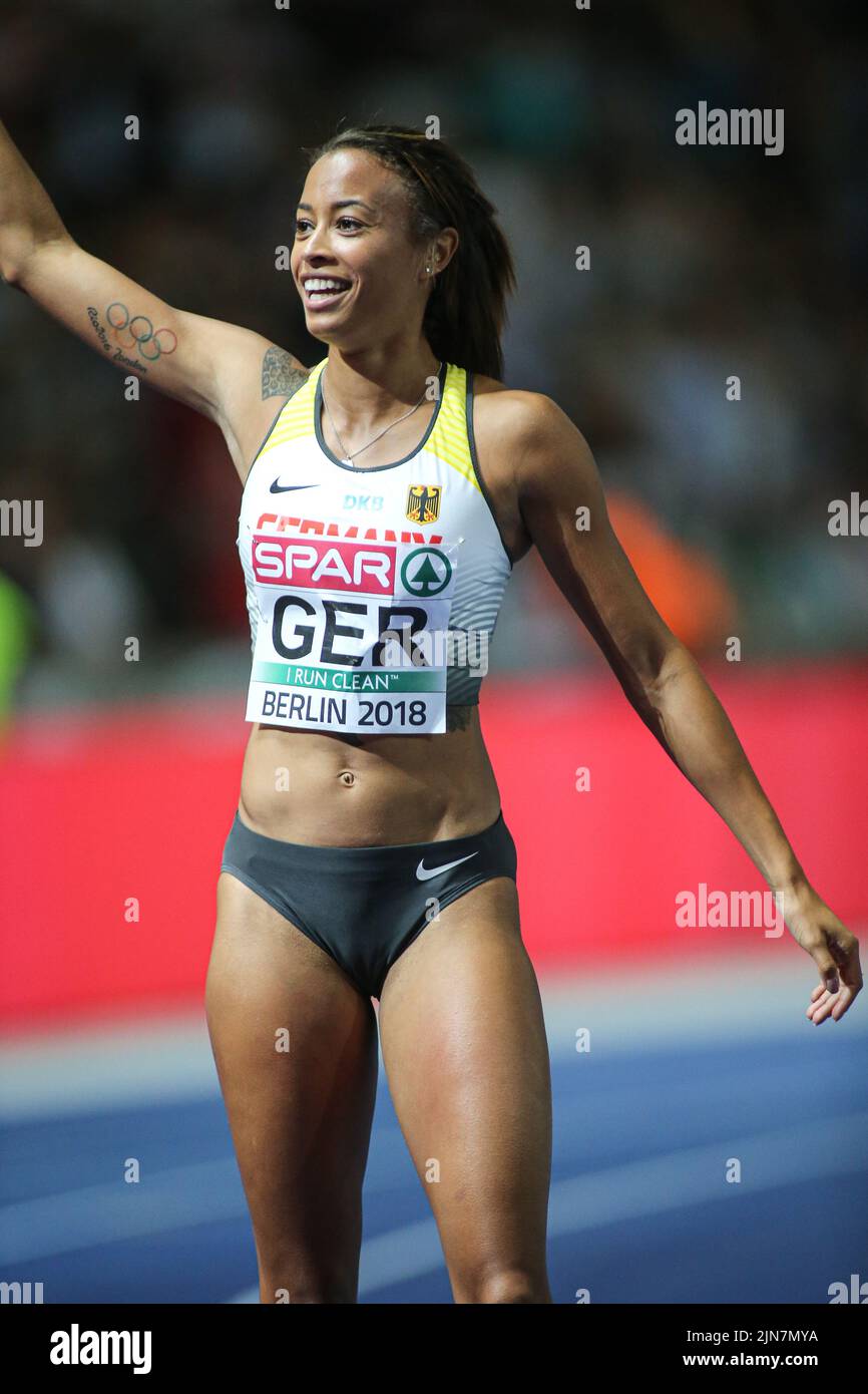 Tatjana Pinto participating in the 4x100 meter relay at the European Athletics Championships in ...