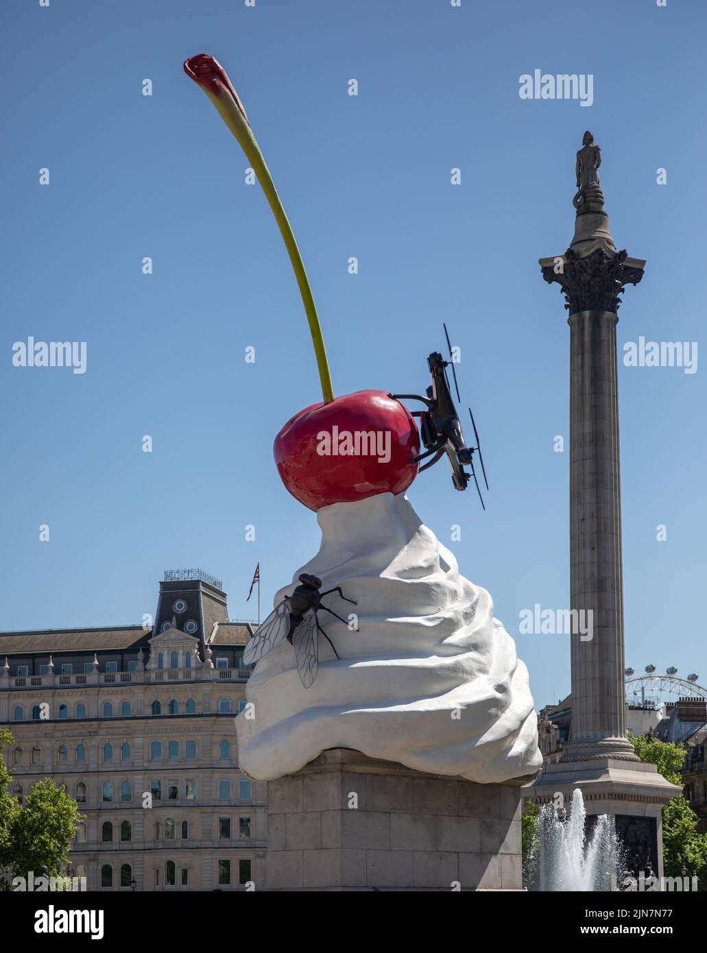 A vertical shot of The End by Heather Phillipson on the Fourth Plinth ...