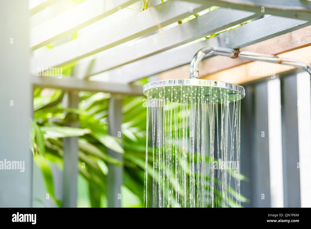 sunlight effect shine in to Outdoor pool bathroom open air style with ...