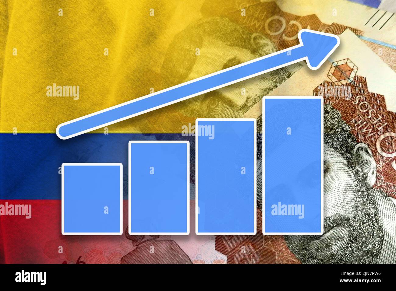 Economy Chart: Upward Arrow, Cash Colombian Pesos, and Colombia Flag ...