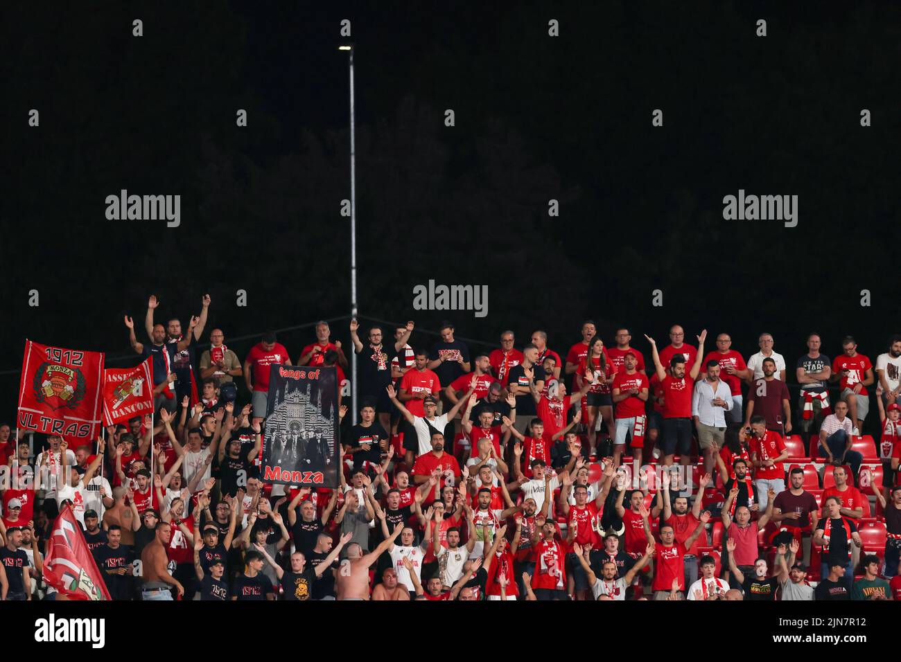 Monza, Italy, 7th August 2022. AC Monza fans cheer on their team during ...